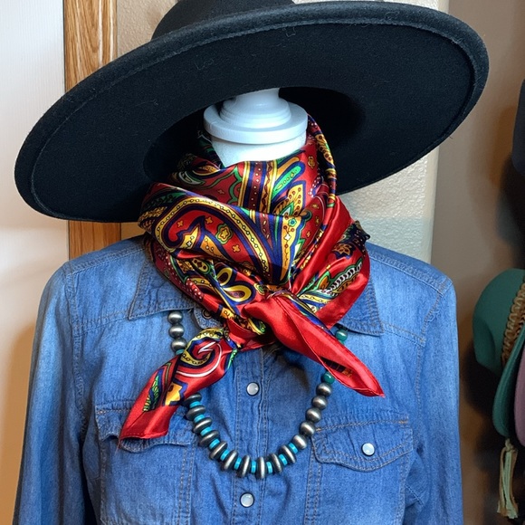 Unbranded | Accessories | Red Paisley Silky Wild Rag Scarf Nwt | Poshmark